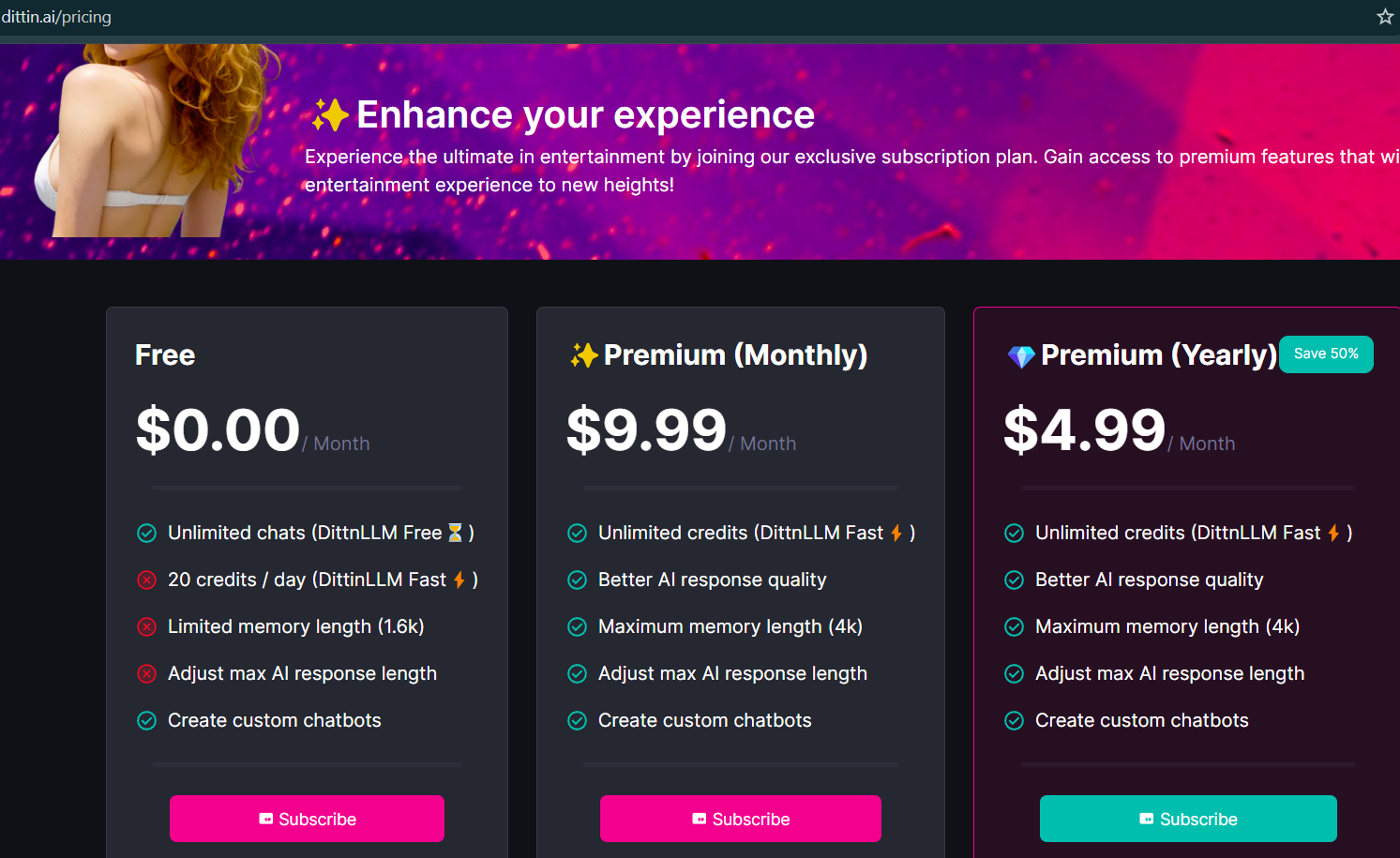 Dittin AI - Custom NSFW Chatbots for Unfiltered Fun